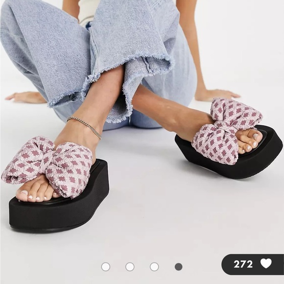 ASOS | Shoes | Asos Large Purple Bow Tie Thick Platform Slides Sandals ...
